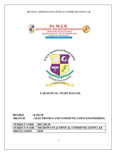 Microwave And Optical Communication Lab New Modified Vimala Mam Pdf Microwave Waveguide