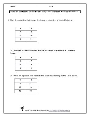Fillable Online Function To Model A Linear Relationship Independent Practice Worksheet Fax