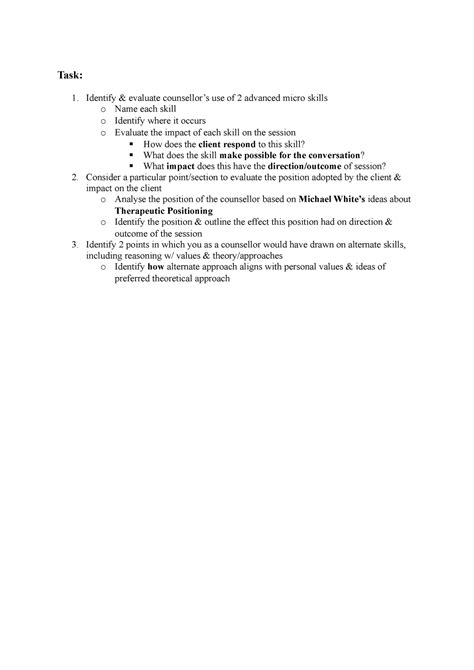 task video critique task identify and evaluate counsellor s use of 2