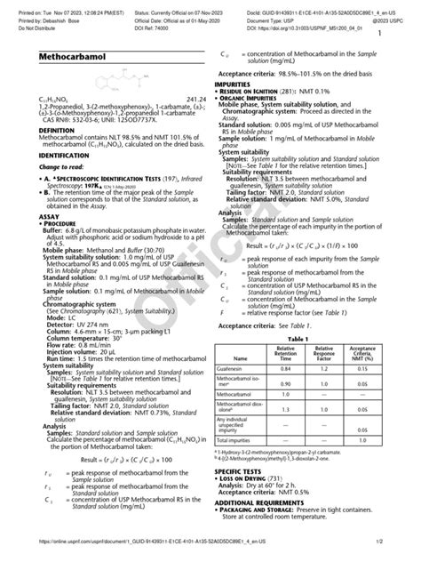 Methocarbamol Usp Monograph Pdf Chromatography Chemical Substances