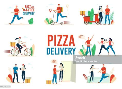 피자 배달 서비스 플랫 벡터 개념 세트 레스토랑에 대한 스톡 벡터 아트 및 기타 이미지 레스토랑 여자 피자 Istock