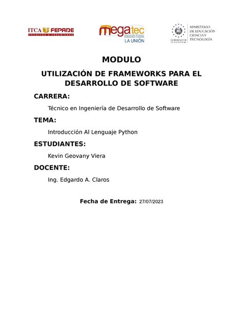 Introducción AL Lenguaje Python MODULO UTILIZACIÓN DE FRAMEWORKS PARA