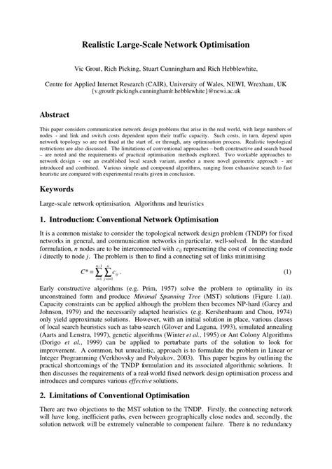 Pdf Realistic Large Scale Network Optimisation