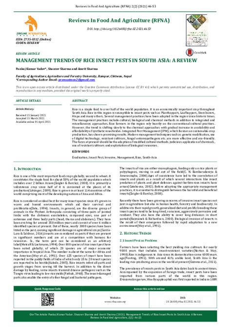 Pdf Management Trends Of Rice Insect Pests In South Asia A Review
