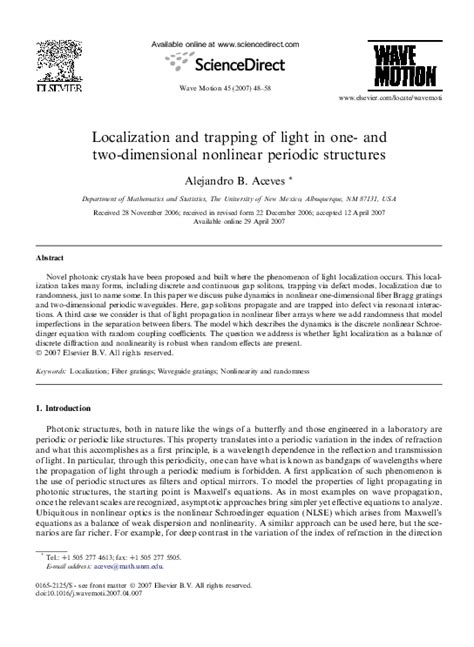 Pdf Localization And Trapping Of Light In One And Two Dimensional Nonlinear Periodic Structures