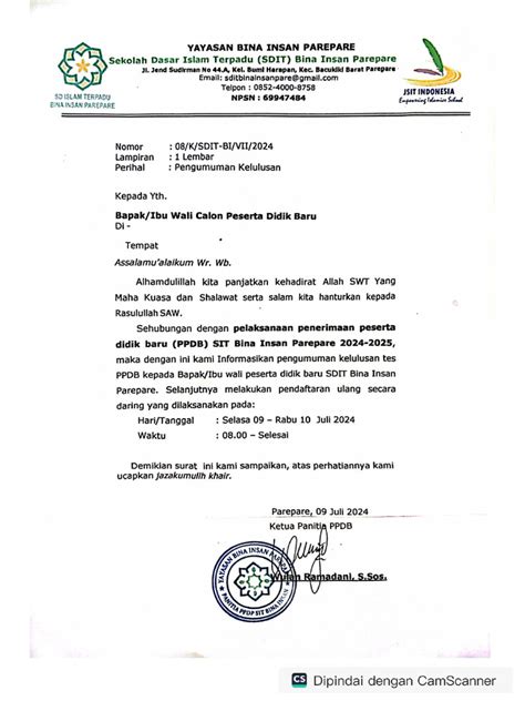 Pengumuman Kelulusan Tes Ppdb Pdf