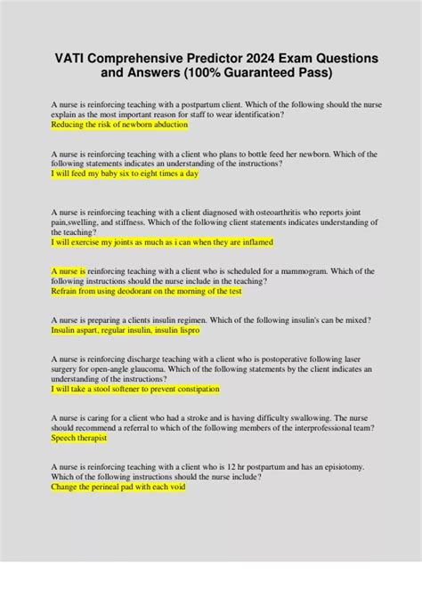 Vati Comprehensive Predictor 2024 Exam Questions And Answers Nursing Stuvia Us