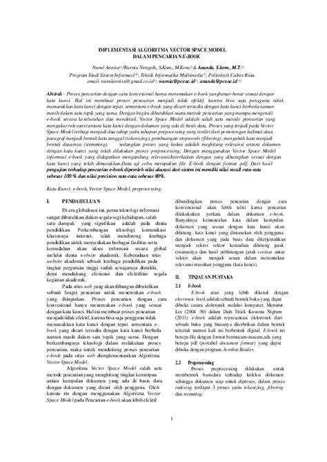 Pdf Implementasi Algoritma Vector Space Model Dalam Pencarian E Book