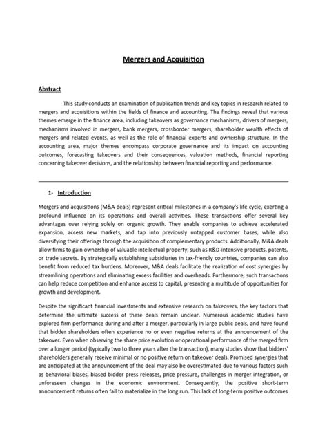 Article Assignment Ahtisham Pdf Mergers And Acquisitions