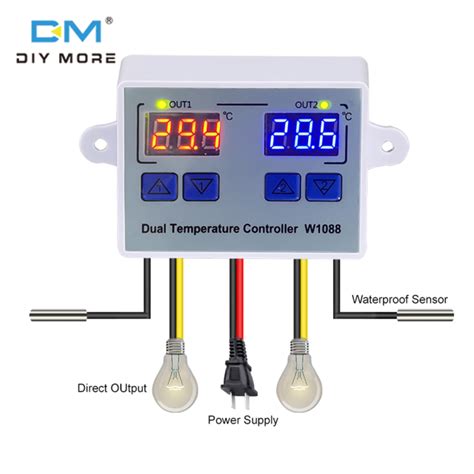 [100 Original] Diymore W1088 Dual Led Digital Temperature Sensor Meter Controller Electric