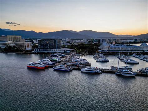 Sunset Drone Shot At Cairns Marina And Esplanade Editorial Photo