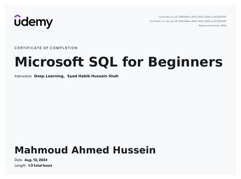 Mahmoud Ahmed On Linkedin Database Sqllearning Udemycertificate