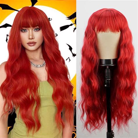 Andromeda Red Wig With Bangs Soft Long Wavy Wigs For Women