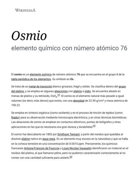 Osmio Elemento Químico Pdf Elementos Metálicos Sustancias Químicas