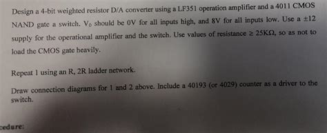 Solved Design A Bit Weighted Resistor D A Converter Using Chegg Com