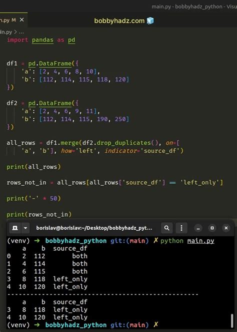 pandas get the rows that are not in another dataframe bobbyhadz
