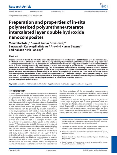 Pdf Preparation And Properties Of In Situ Polymerized Polyurethane