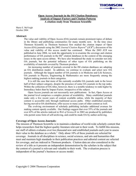 Pdf Open Access Journals In The Isi Citation Databases Analysis Of Impact Factors And