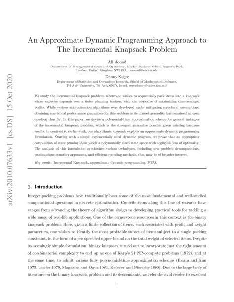 An Approximate Dynamic Programming Approach To The Incremental Knapsack