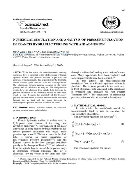 Francis Hydraulic Turbine Numerical Simulation Pdf