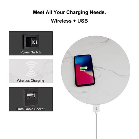 Modern Arc Floor Lamp End Table With Glass Shade Wireless Charger USB PortHomary