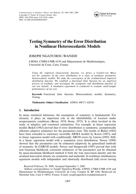 Pdf Testing Symmetry Of The Error Distribution In Nonlinear