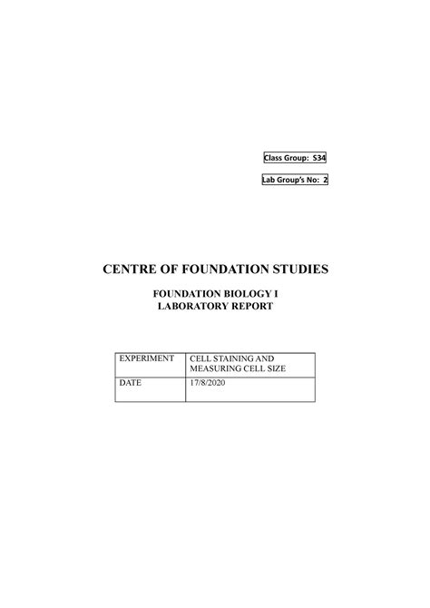 Exp 2 Cell Staining And Measuring Cell Size Experiment Report Group 2