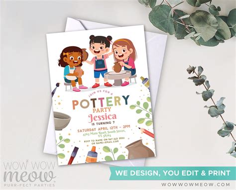Pottery Invitation Birthday Clay Crafts Invite Painting Instant