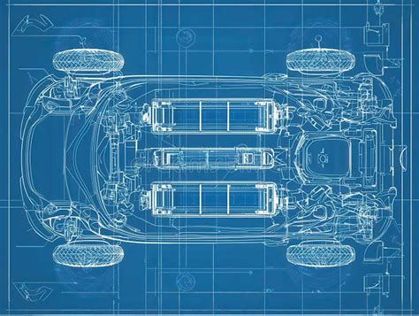 Detailed Blueprint Of A Car Chassis With Components Showing Technical