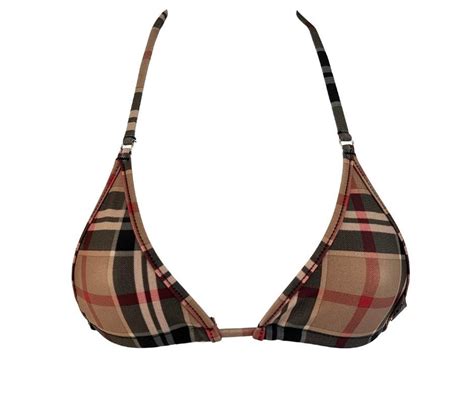 Tan Plaid Micro Bikini Top String Swimwear Plaid Multi Minimal