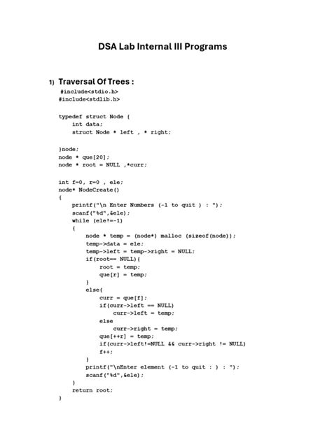 Dsa Lab Programs Trees Sorts Searches Pdf