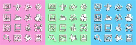 세트 라인 환자 기록 눈 스캔 기본 기하학적 모양 원자 실험 마우스 그래프 차트 인포그래픽 유전 공학 및 분자 아이콘 벡터 0