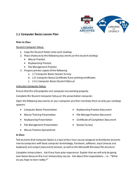 Pdf Certificate Online 198392 1 1 Computer Basics Lesson Plan