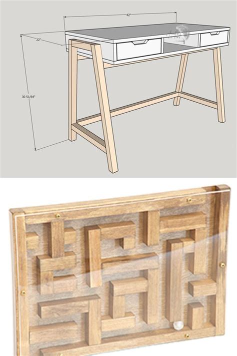 A Frame Modern Desk With Drawers Freestanding PDF Etsy Marble Maze Wood Blocks Wood And Marble