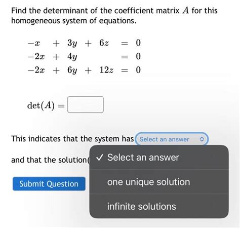 Solved Find The Determinant Of The Coefficient Matrix A For