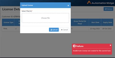 Unable To Upload On Premise License File On Automation Edge Server Portal Automationedge