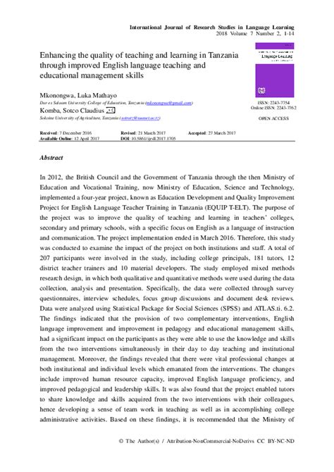 Pdf Enhancing The Quality Of Teaching And Learning In Tanzania