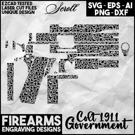 Colt 1911 Government Scroll Work Pattern Design Laser Engraving Scroll Designs Gun Scroll