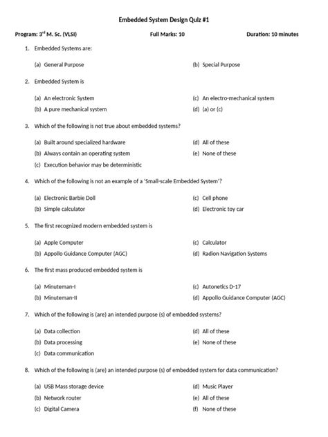 Embedded System Design Quiz 1 Pdf Embedded System Electrical