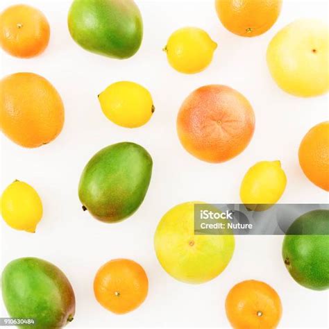 과일레몬 오렌지 자 몽 스 위 티와 흰색 배경에 고립 된 망고 평면 위치 최고 볼 수 있습니다 여름 배경 0명에 대한 스톡 사진 및 기타 이미지 Istock