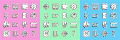 Set Line Usb Cable Cord Car Battery Electric Plug Circuit Scheme Battery Charge Level