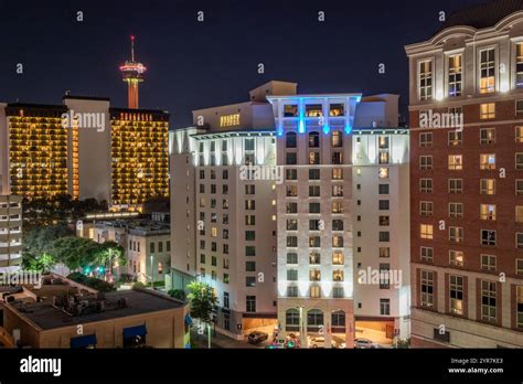Illuminated Buildings Of San Antonio City Skyline At Night Photo Taken
