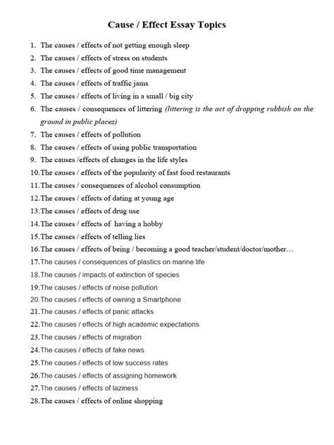 Cause Effect Essay Topics Pdf Tobacco Smoking Addiction