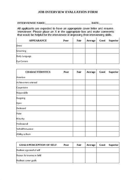 Sample Of Evaluation Forms Lovely Interview Evaluation Form My XXX Hot Girl