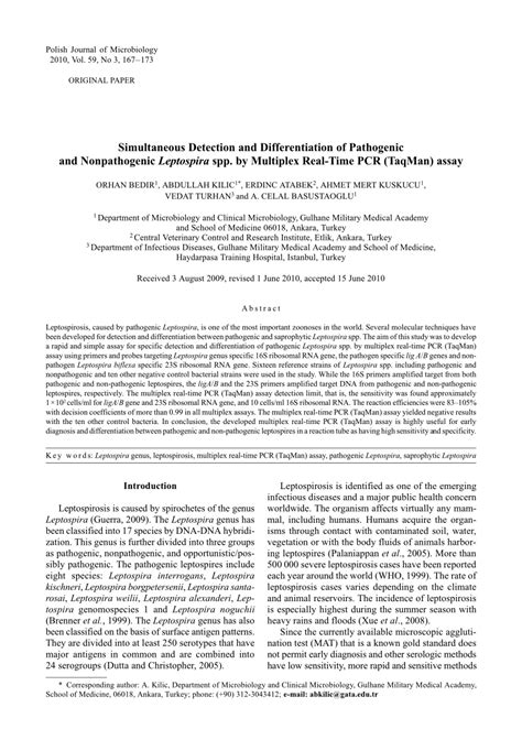 Pdf Simultaneous Detection And Differentiation Of Pathogenic And Nonpathogenic Leptospira Spp