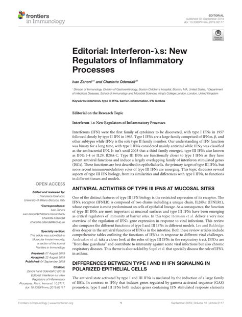Pdf Editorial Interferon λs New Regulators Of Inflammatory Processes
