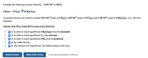 Solved Consider The Following Reaction Where Kc 9 52x10 2