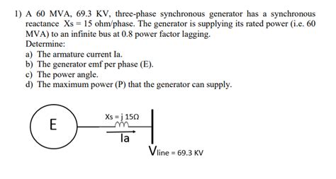 Solved 1 A 60 Mva 69 3 Kv Three Phase Synchronous