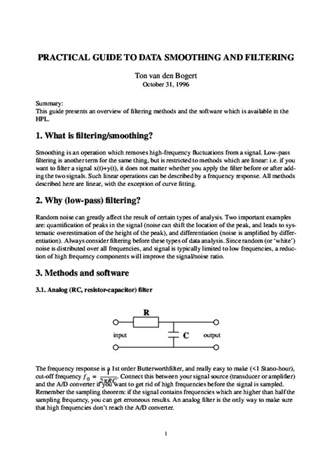 Pdf Practical Guide To Data Smoothing And Filtering