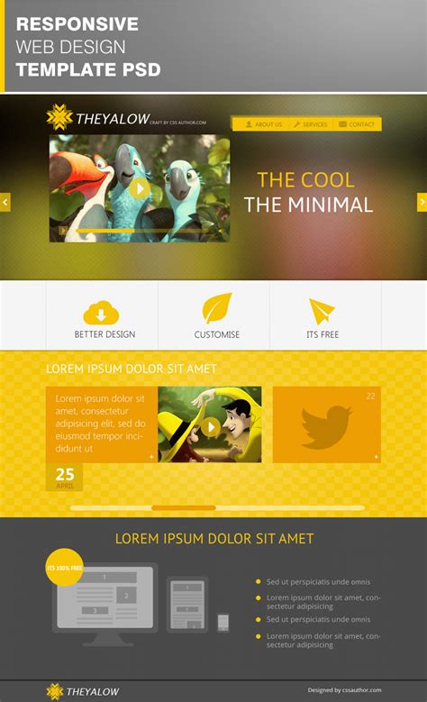 theyalow a responsive web design template psd for free download